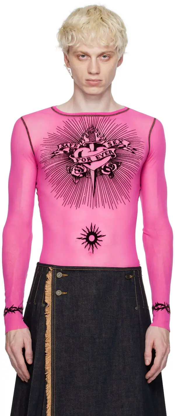 Jean Paul Gaultier Pink Flocked Long Sleeve T-Shirt In 22