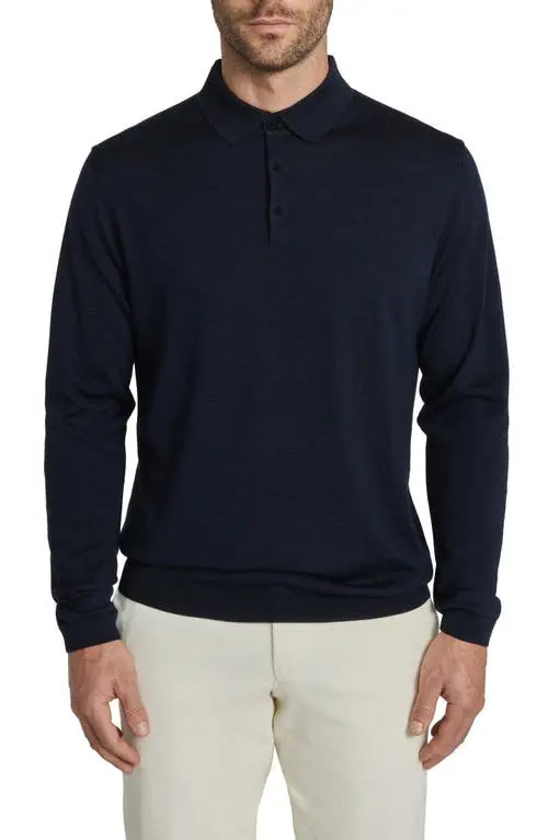 JACK VICTOR Long Sleeve Wool Blend Polo Sweater - Navy