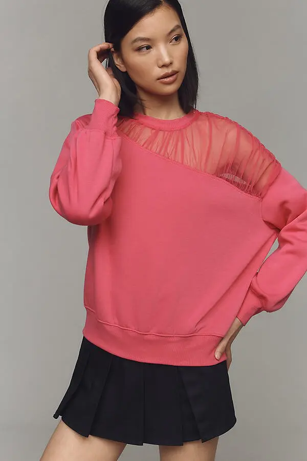Maeve Sheer-shoulder Pullover Knit Top - Pink