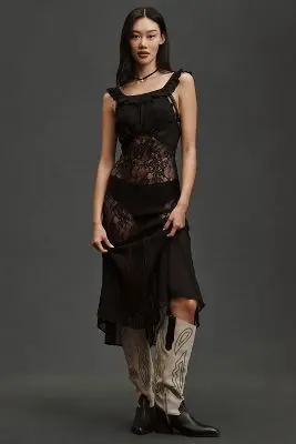 Anthropologie Sheer Lace Midi Dress In Black - 63% Off | Editorialist