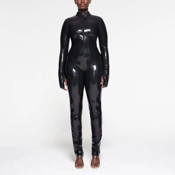 Skims Stretch Vinyl Zip Front Catsuit - Onyx | Editorialist