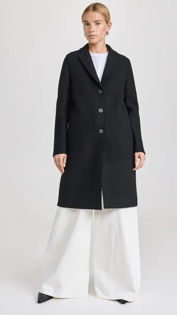 Harris Wharf London Boiled Wool Overcoat - Black