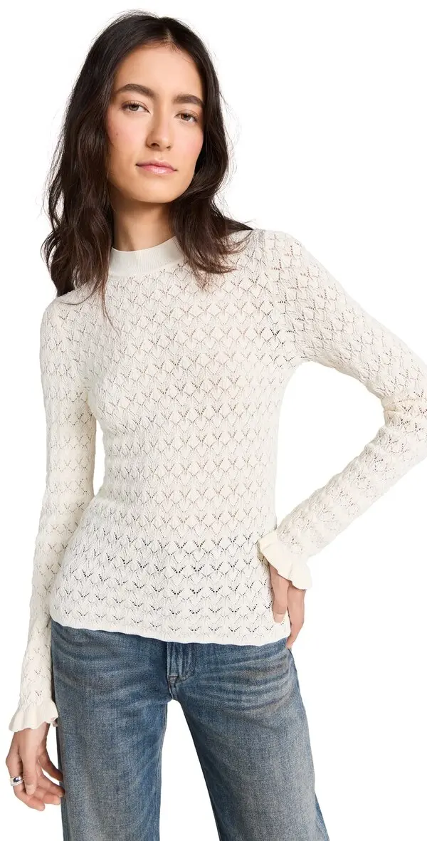 Sea Rue Fine Knit High Neck Sweater - Cream