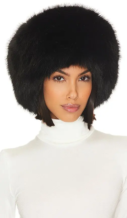 Adrienne Landau Faux Fox Fur Hat - Jet Black