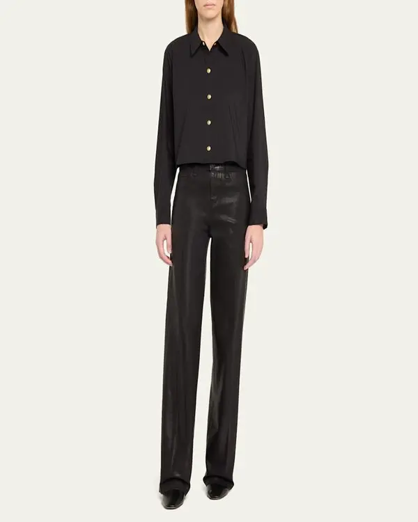 L'Agence Cosette Cropped High-low Shirt - Blackgold