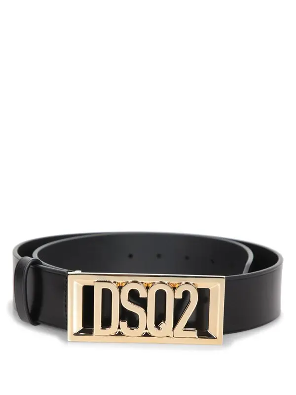 Dsquared2 Smooth Leather Belt With Golden Logo - Black