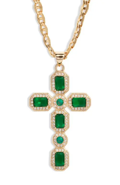 VIDAKUSH Ornate Cubic Zirconia Cross Pendant Necklace - Green