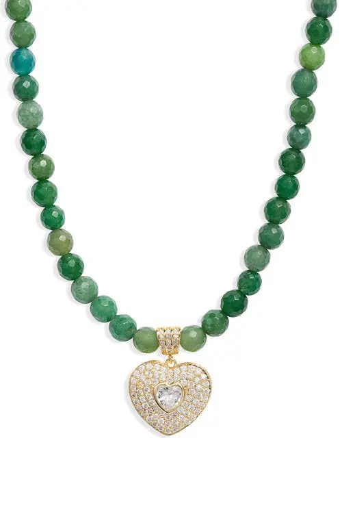 VIDAKUSH Smooth Jade Heart Pendant Necklace - Green/gold