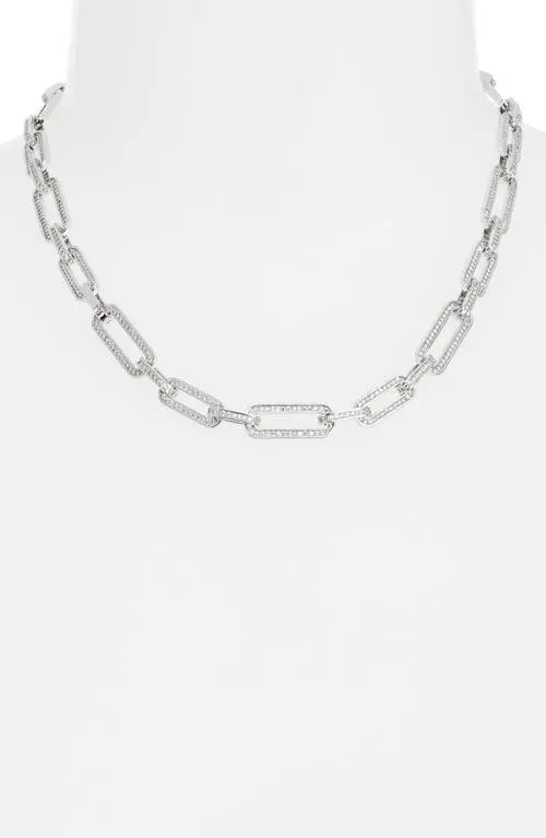 VIDAKUSH Pavé Paper Clip Link Chain Necklace - Silver