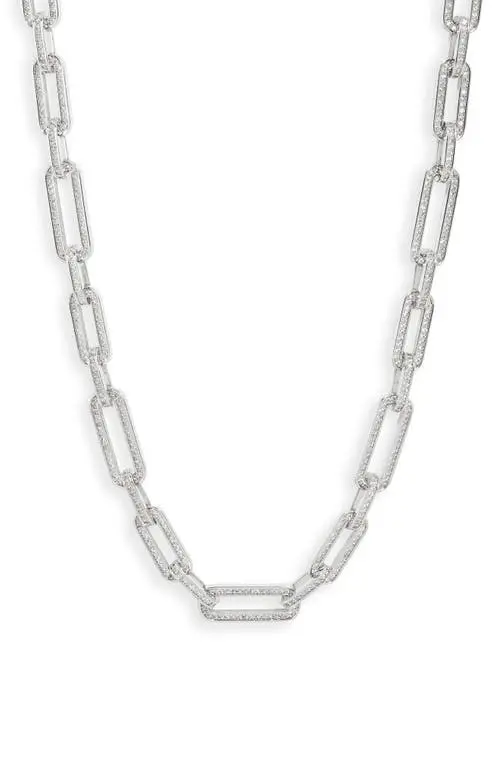 VIDAKUSH Pavé Paper Clip Link Chain Necklace - Silver