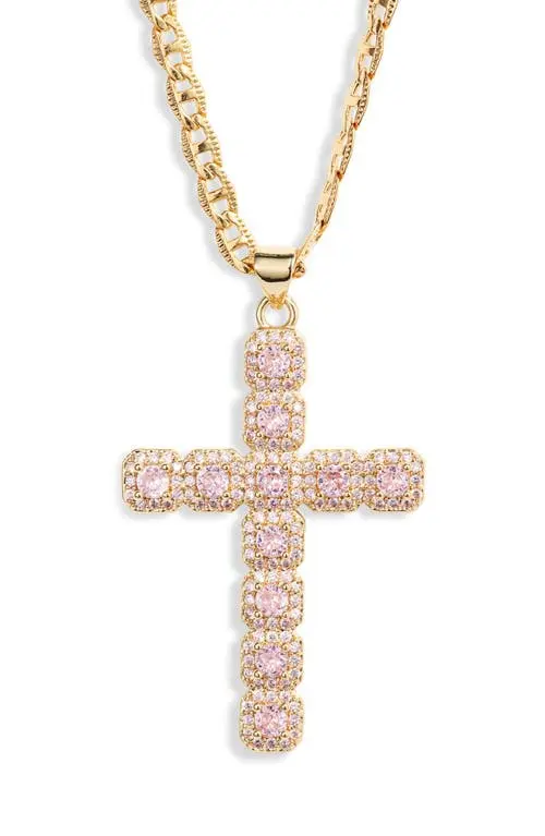 VIDAKUSH Cubic Zirconia Cross Pendant Necklace - Light Pink