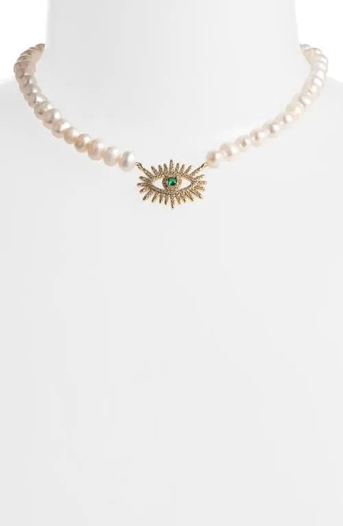 VIDAKUSH Eyes Wide Open Pearl Choker Necklace - Pearl/gold