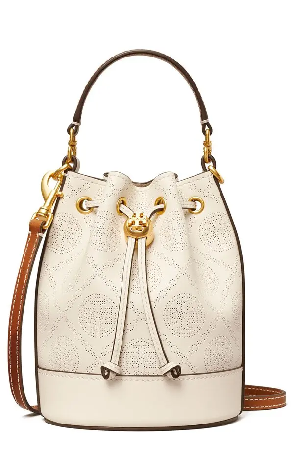 Tory Burch Mini T Monogram Perforated Leather Bucket Bag