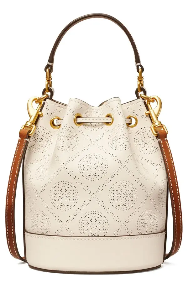 Tory Burch Mini T Monogram Perforated Leather Bucket Bag