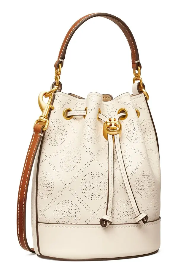 Tory Burch Mini T Monogram Perforated Leather Bucket Bag