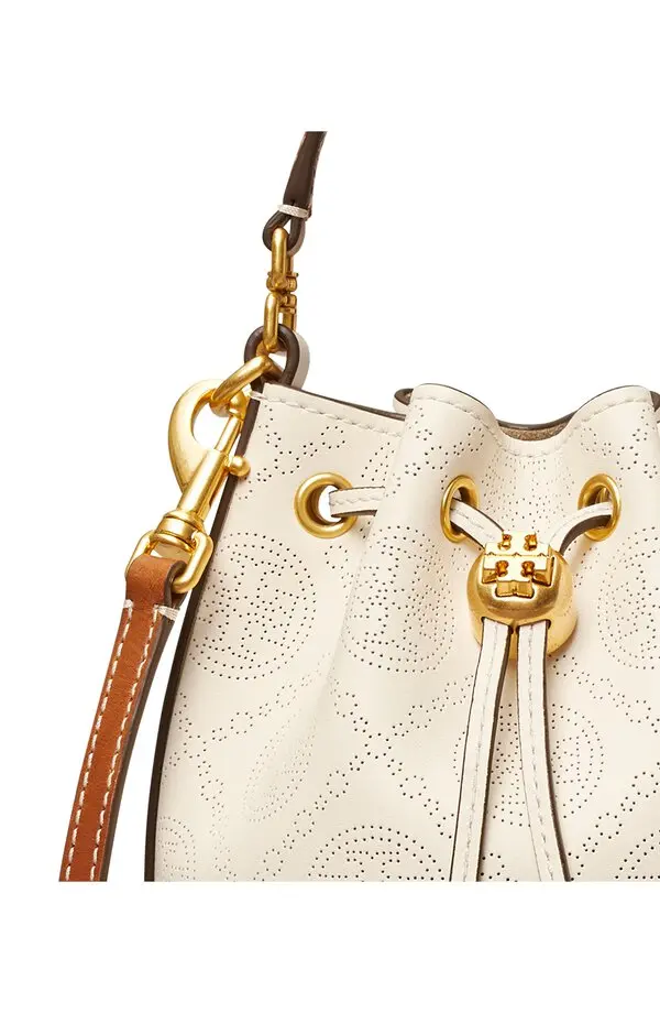 Tory Burch Mini T Monogram Perforated Leather Bucket Bag