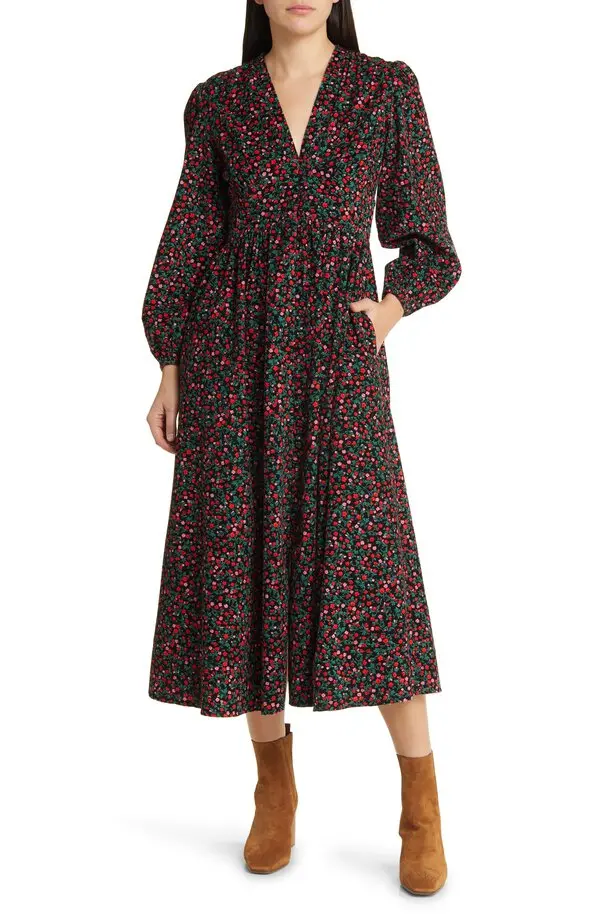 white christmas dresses Violet Dress in Baroque Rose Cotton Cord – Modatrova main image 0