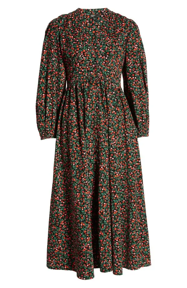 Nobody'S Child Starlight Floral Long Sleeve Organic Cotton Baby Cord Midi  Dress In Black/ Red Multi - 61% Off | Editorialist