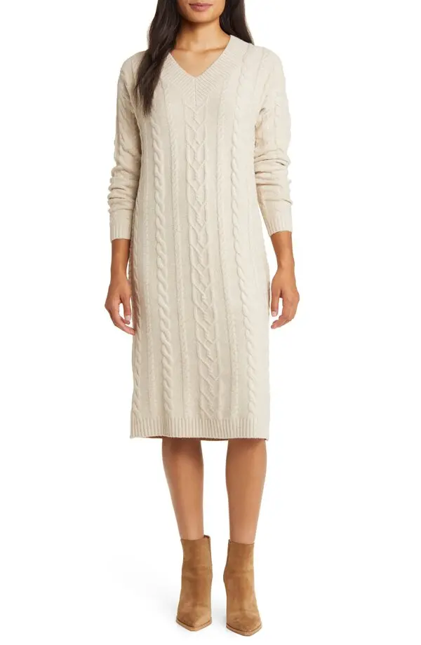 Caslon Long Sleeve Sweater Dress In Beige Oatmeal Heather - 61% Off |  Editorialist