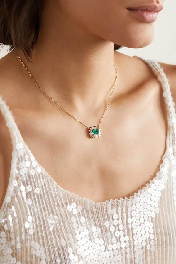 Shay Mini Deco 18-karat Emerald And Diamond Necklace