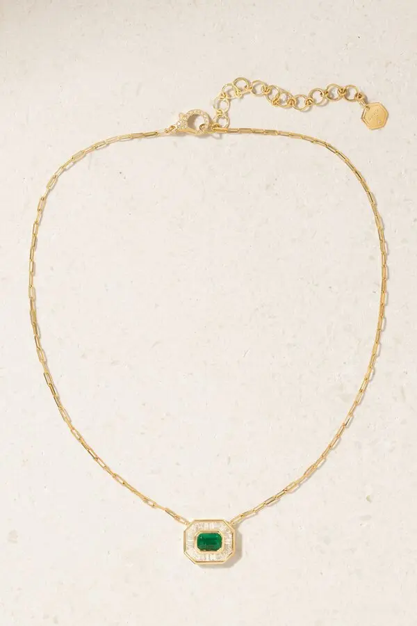 Shay Mini Deco 18-karat Emerald And Diamond Necklace