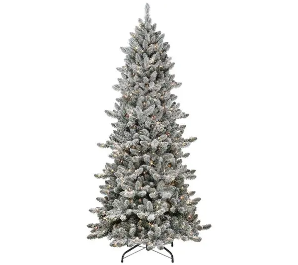 PULEO INTERNATIONAL Puleo 6.5' Pre-lit Slim Flocked Royal Majestic Pruce Tree - One-color