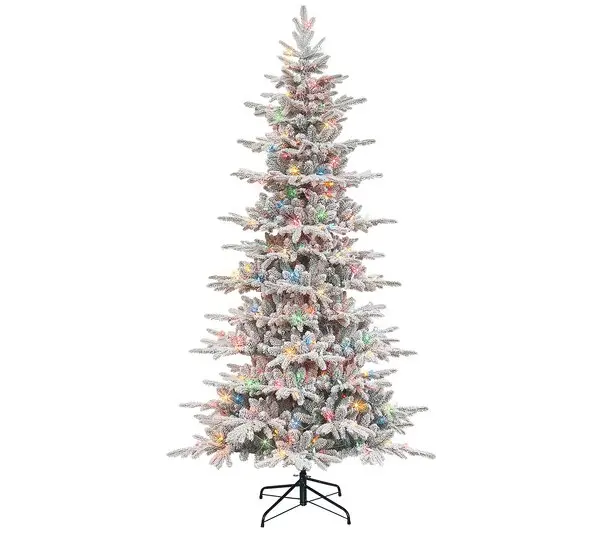 PULEO INTERNATIONAL Puleo 7.5' Pre-lit Slim Flocked Artificial Utahfir Tree - One-color