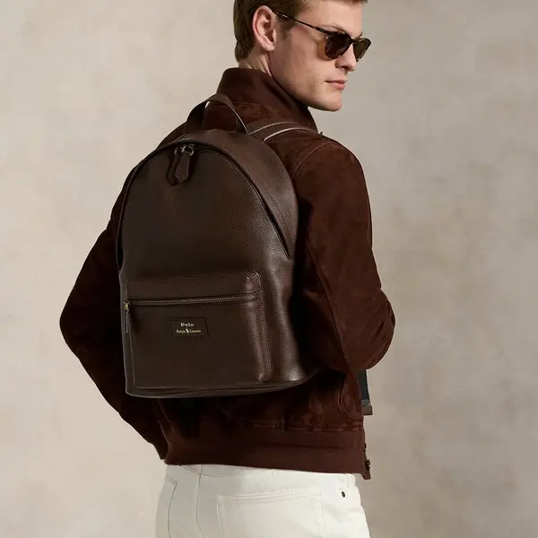 Ralph Lauren Pebbled Leather Backpack - Dark Brown
