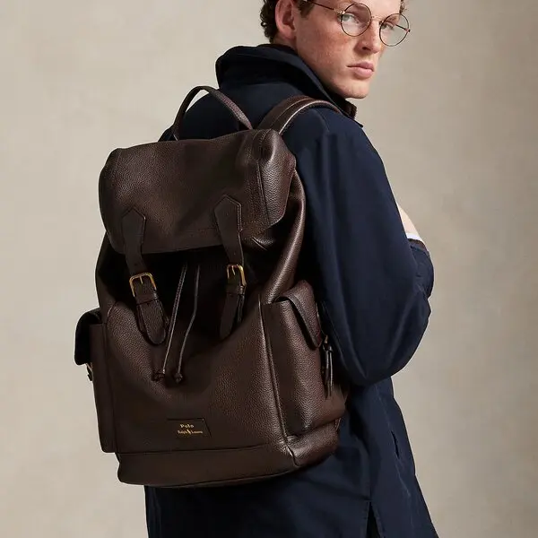 Ralph Lauren Pebbled Leather Backpack - Dark Brown