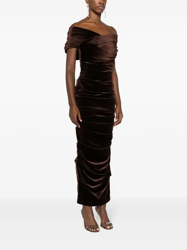 alex evenings ruched velvet dress Alex Evenings Velvet Sheath Gown with Stretch Taffeta Twisted Off the Shoulder Neckline Black / 14 main image 0