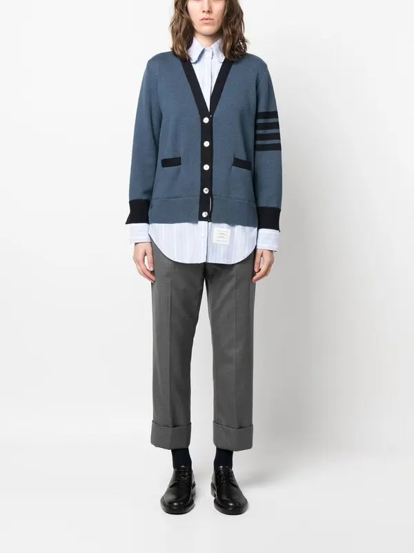 Thom Browne Milano Stitch V-neck Cardigan - Blue