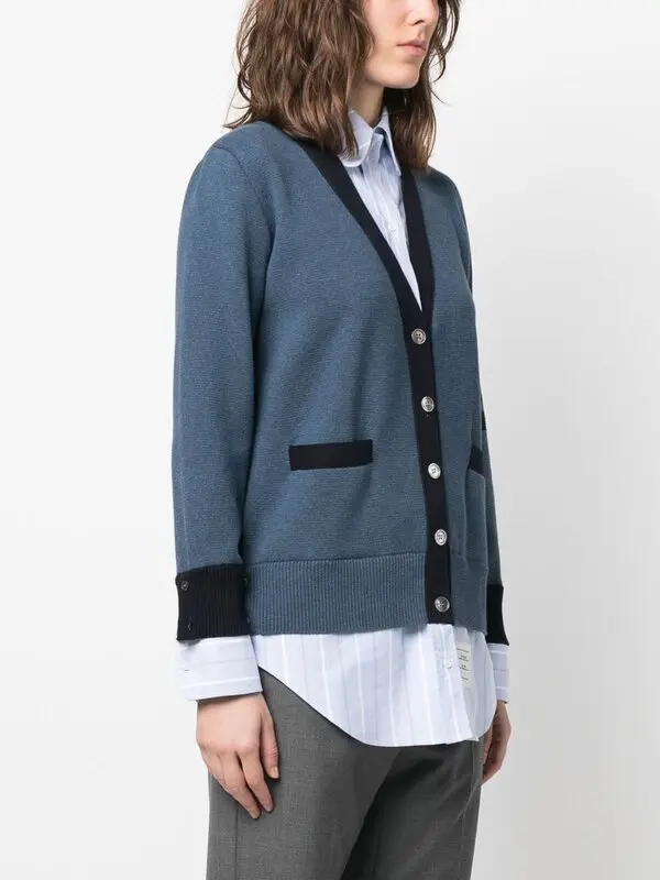 Thom Browne Milano Stitch V-neck Cardigan - Blue