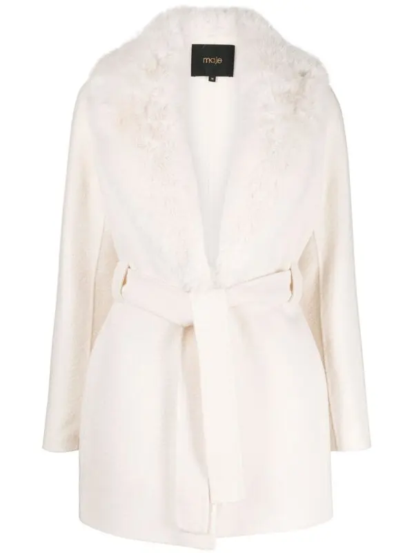 Maje Belted Faux-fur Coat