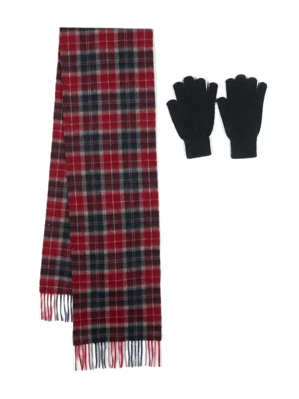 Barbour Tartan Scarf And Gloves Set - Red