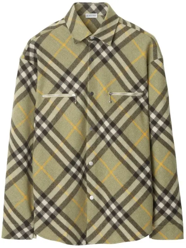 Burberry Checked Wool-blend Shirt Jacket - Green