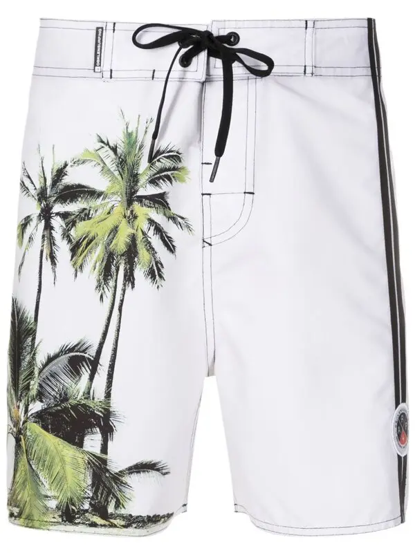 OSKLEN Palm Tree Print Bermuda Swim Shorts - Neutrals