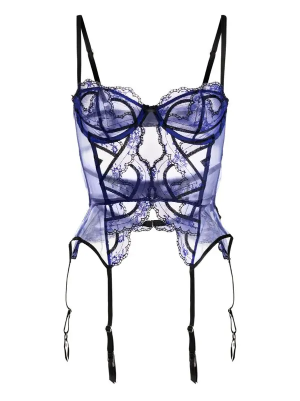 Fleur Du Mal Hendrix Embroidered Garter Basque - Blue