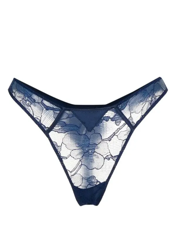 FLEUR DU MAL Magnolia Lace Thong - Blue