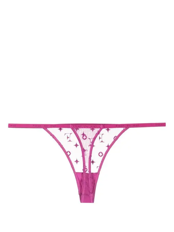 FLEUR DU MAL Monogram-embroidered Sheer Thong - Purple