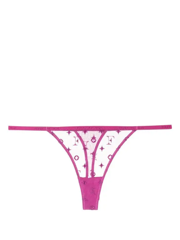 FLEUR DU MAL Monogram-embroidered Sheer Thong