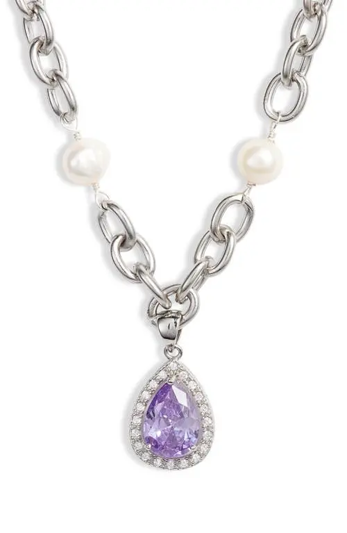 VIDAKUSH Heiress Imitation Pearl Pavé Pendant Necklace - Silver