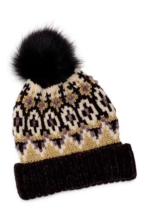 Free People Chalet Fair Isle Faux Fur Pompom Hat In Black  display picture 1