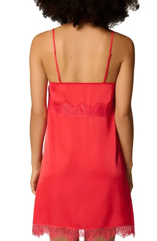 Simone Perele Lace Trim Satin Chemise - Flamingo