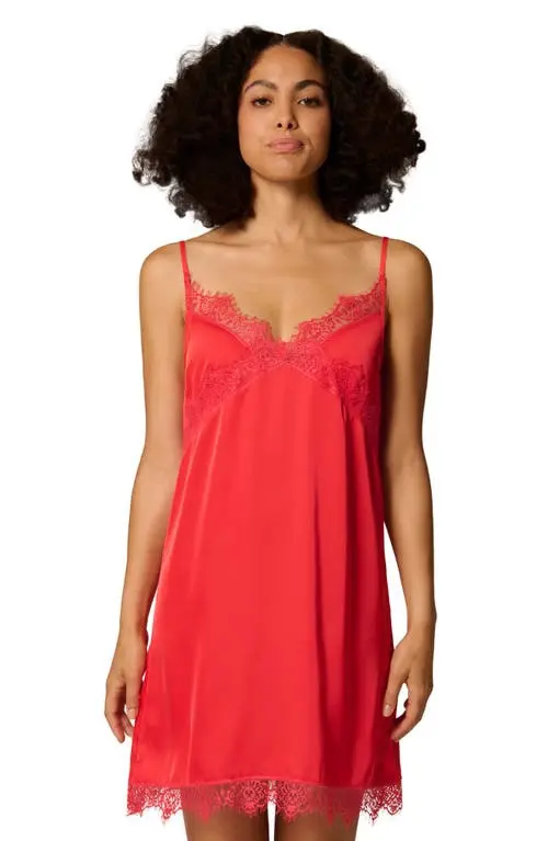Simone Perele Lace Trim Satin Chemise - Flamingo