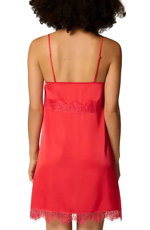 Simone Perele Lace Trim Satin Chemise - Flamingo