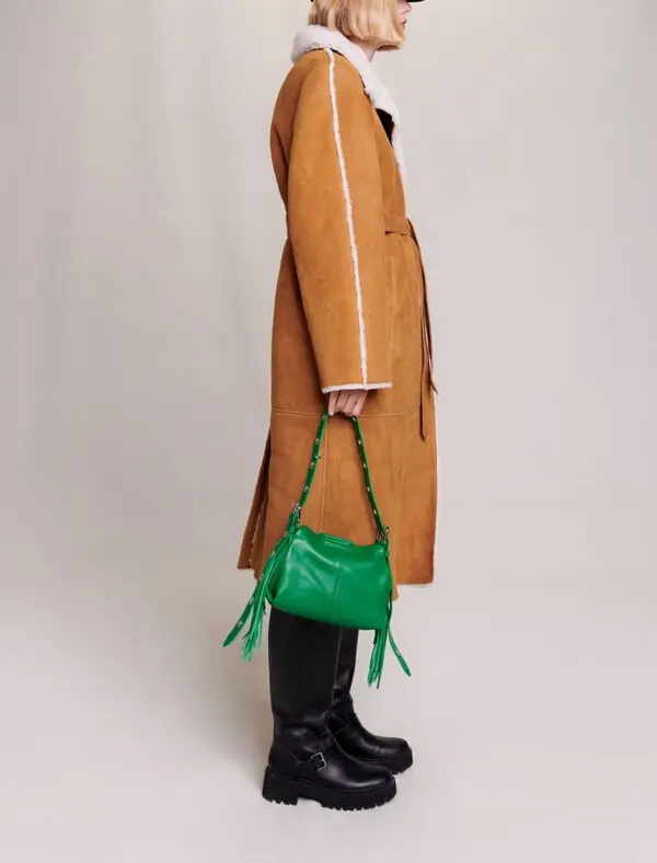 Maje Long Shearling Coat With Belt