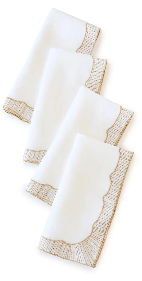 KIM SEYBERT Frame Napkin Set Of 4 - White/gold/silver