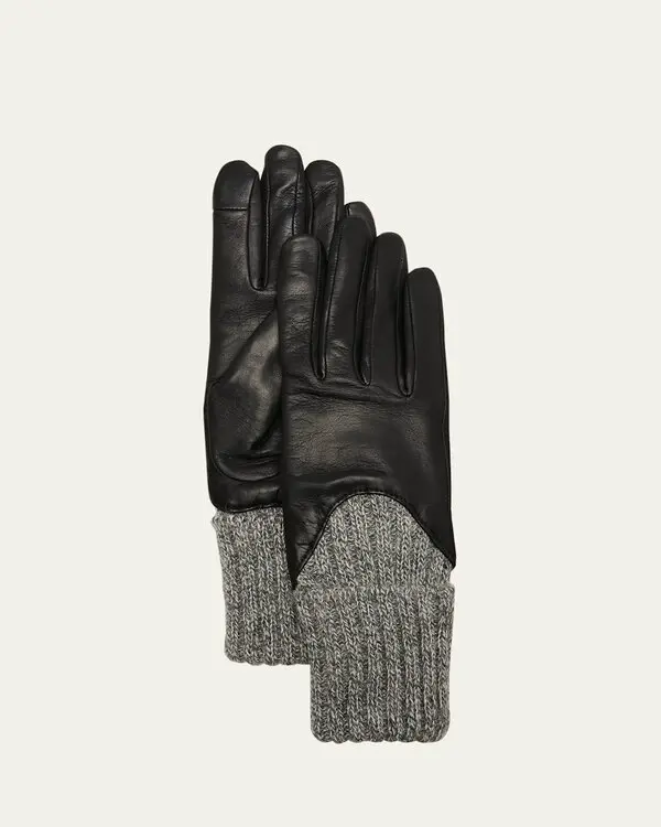 AGNELLE Nappa Leather And Alpaca Wool Gloves - Noirgris Chinee