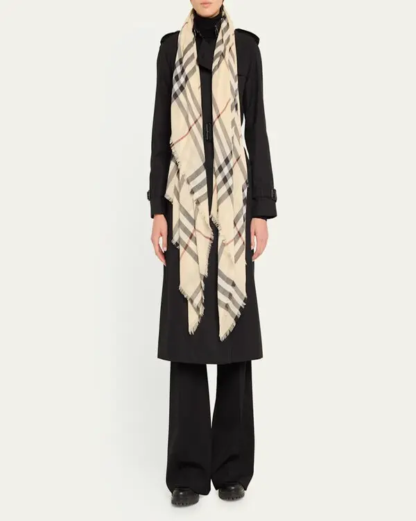 Burberry Giant Check Wool Scarf - Stone