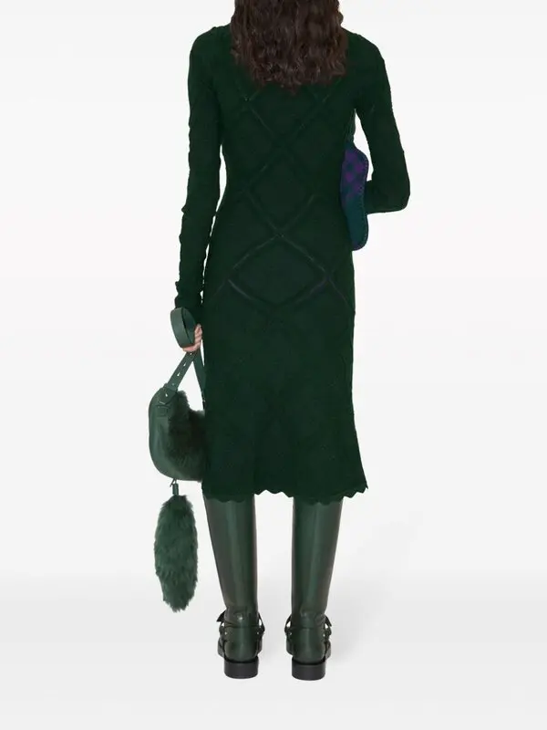 Burberry Women's Diamond Knit Long Sleeve Dress in Green | Size: Medium